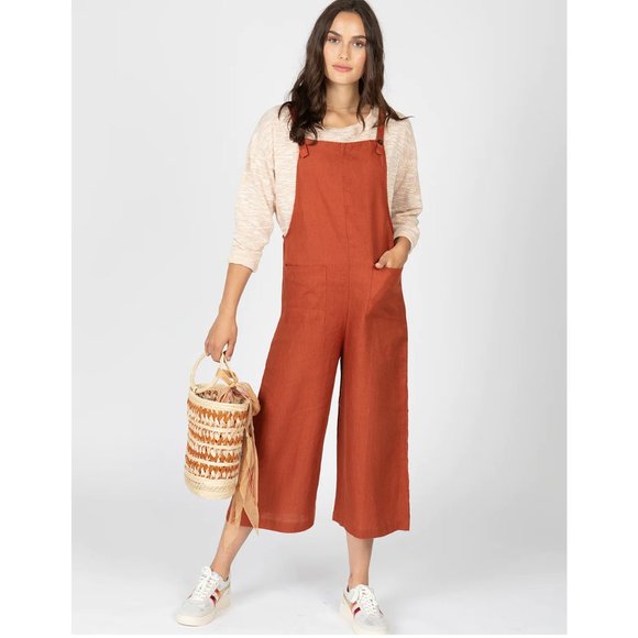 4OURDREAMERS | Pants & Jumpsuits | Linen Crop Overalls Sienna | Poshmark